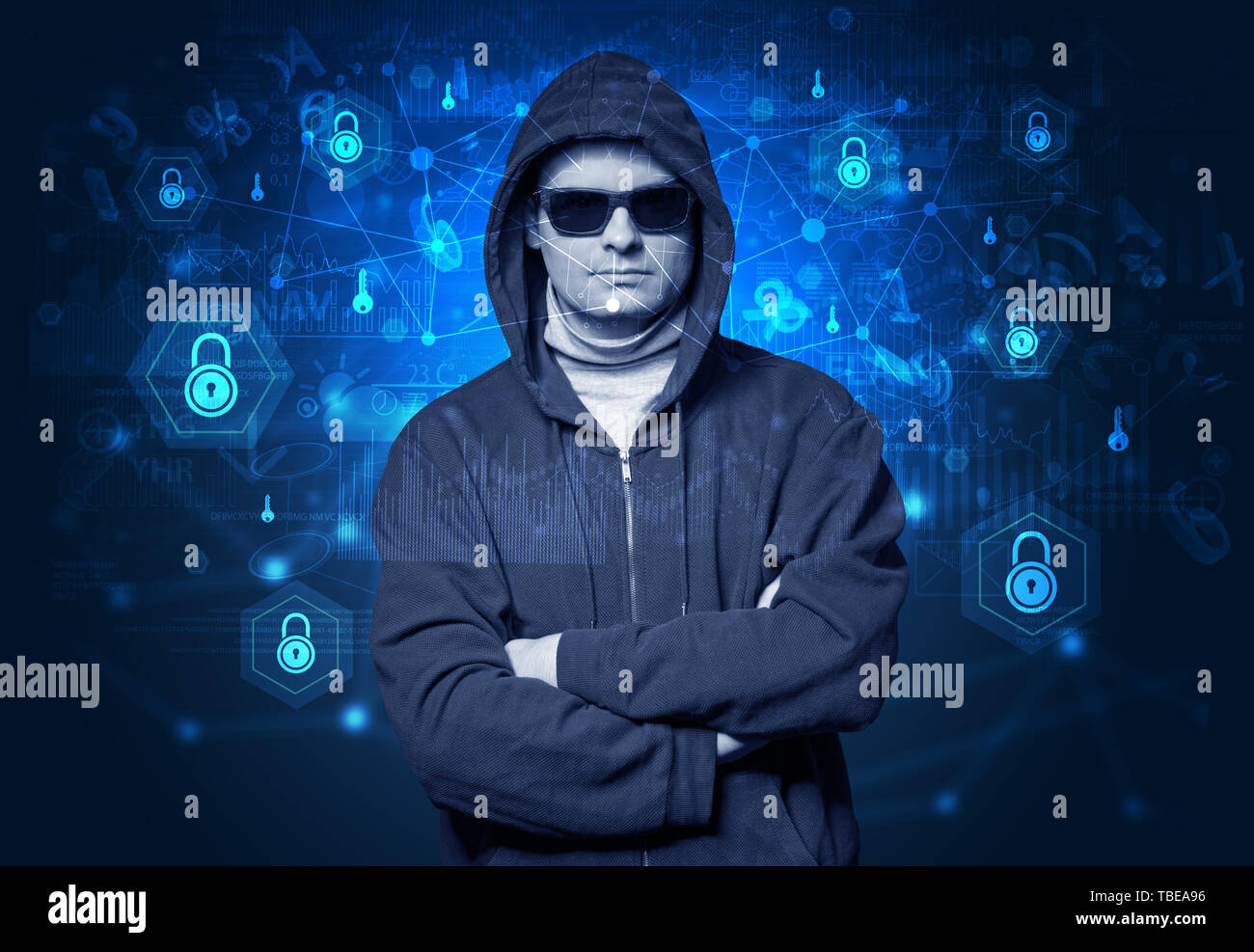 Facial security recognition concept with mesh and locks Stock Photo - Alamy