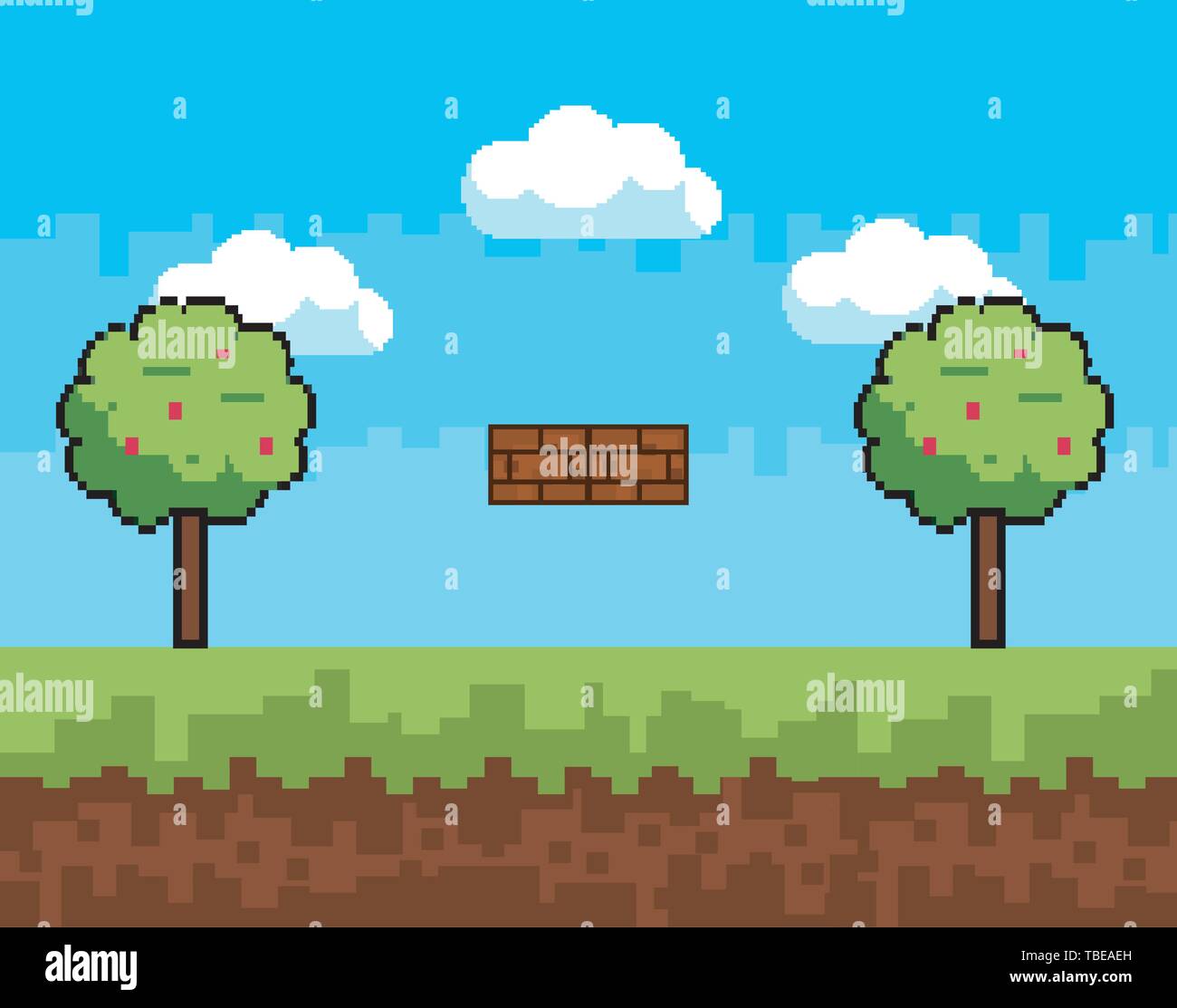 Arcade game world design, Pixel scene art retro and videogame theme ...