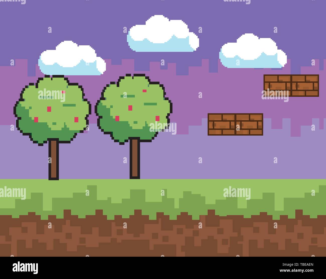 Arcade game world design, Pixel scene art retro and videogame theme ...