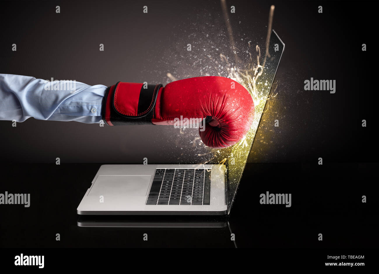 Strong arm boxing laptop screen strongly Stock Photo - Alamy