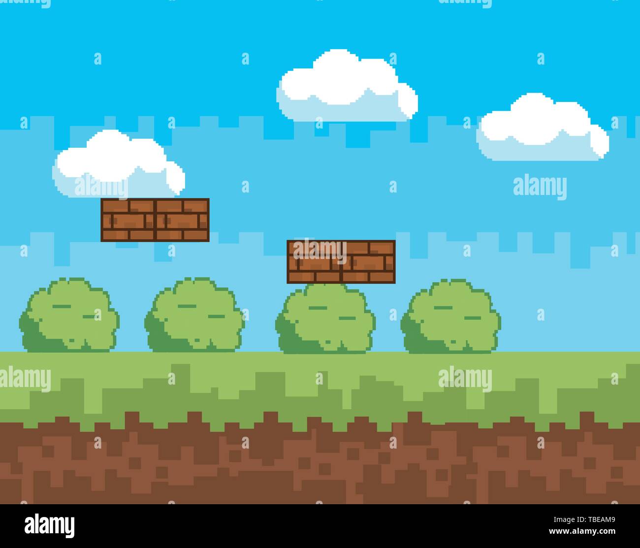 Arcade game world design, Pixel scene art retro and videogame theme ...