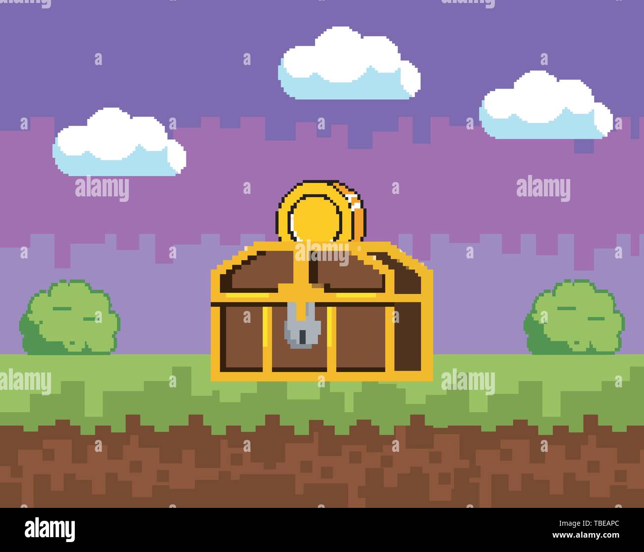 Arcade game world design, Pixel scene art retro and videogame theme ...