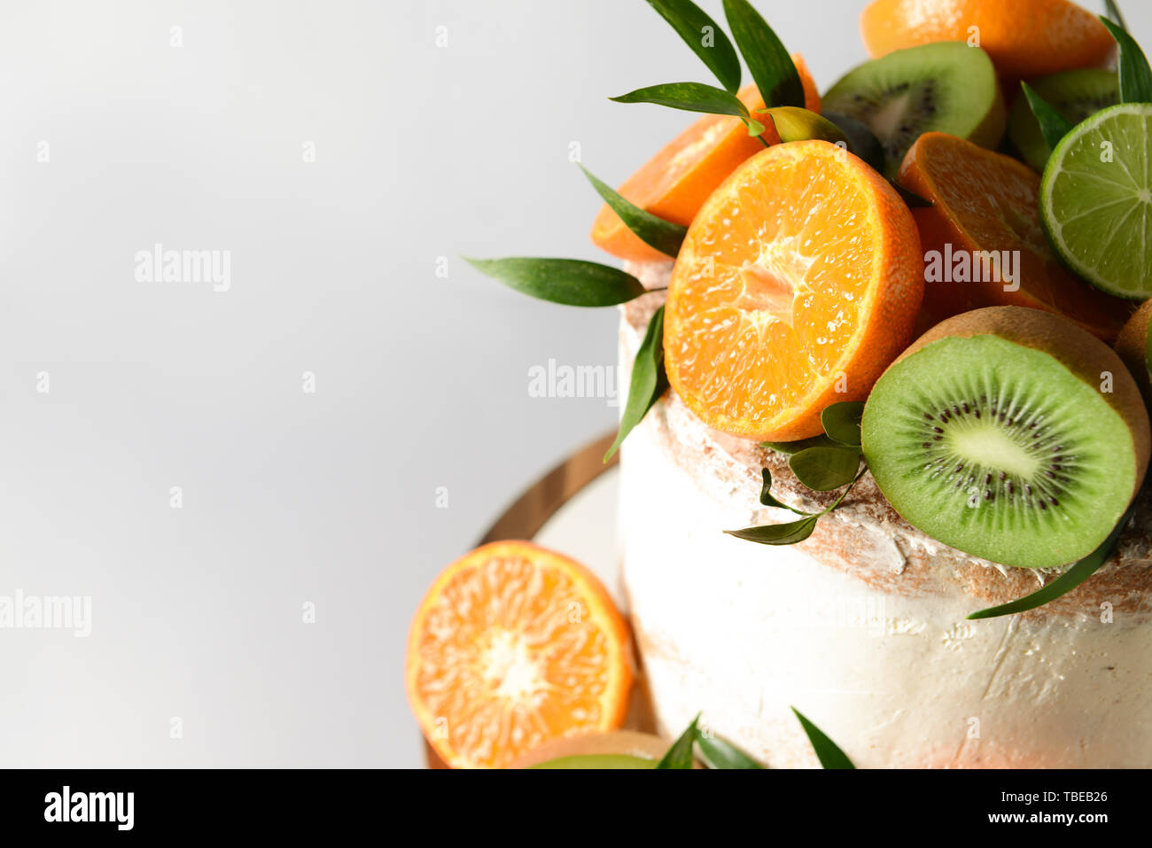 Sweet tasty cake on light background, closeup Stock Photo - Alamy