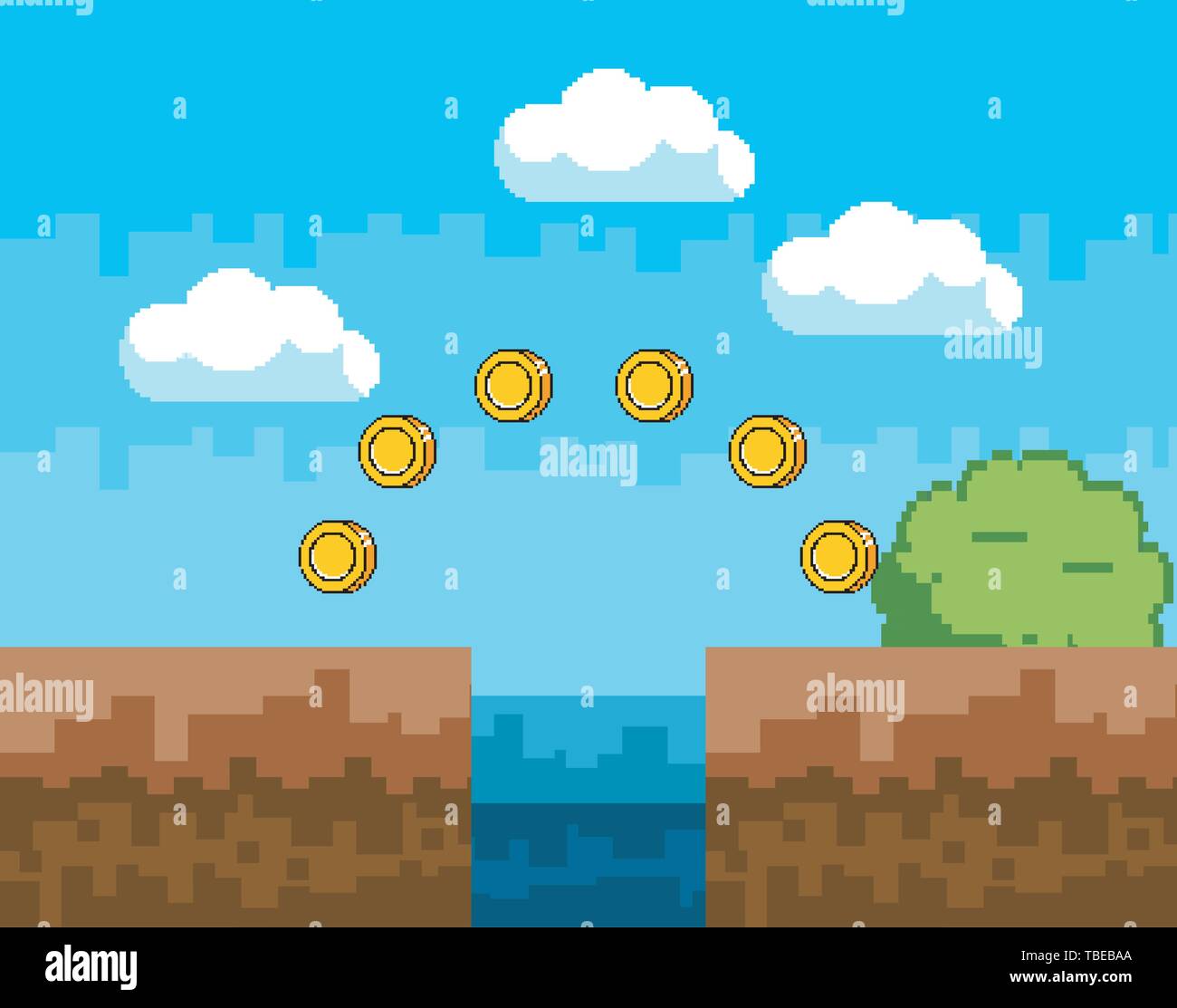 Arcade game world design, Pixel scene art retro and videogame theme ...