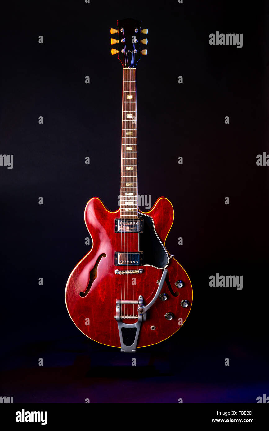 Vintage Electric Guitar, red, 6 String isolated on black Stock Photo ...