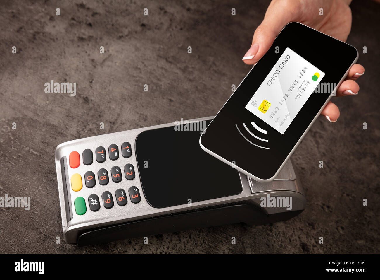Transaction completed on terminal with mobile credit card Stock Photo ...