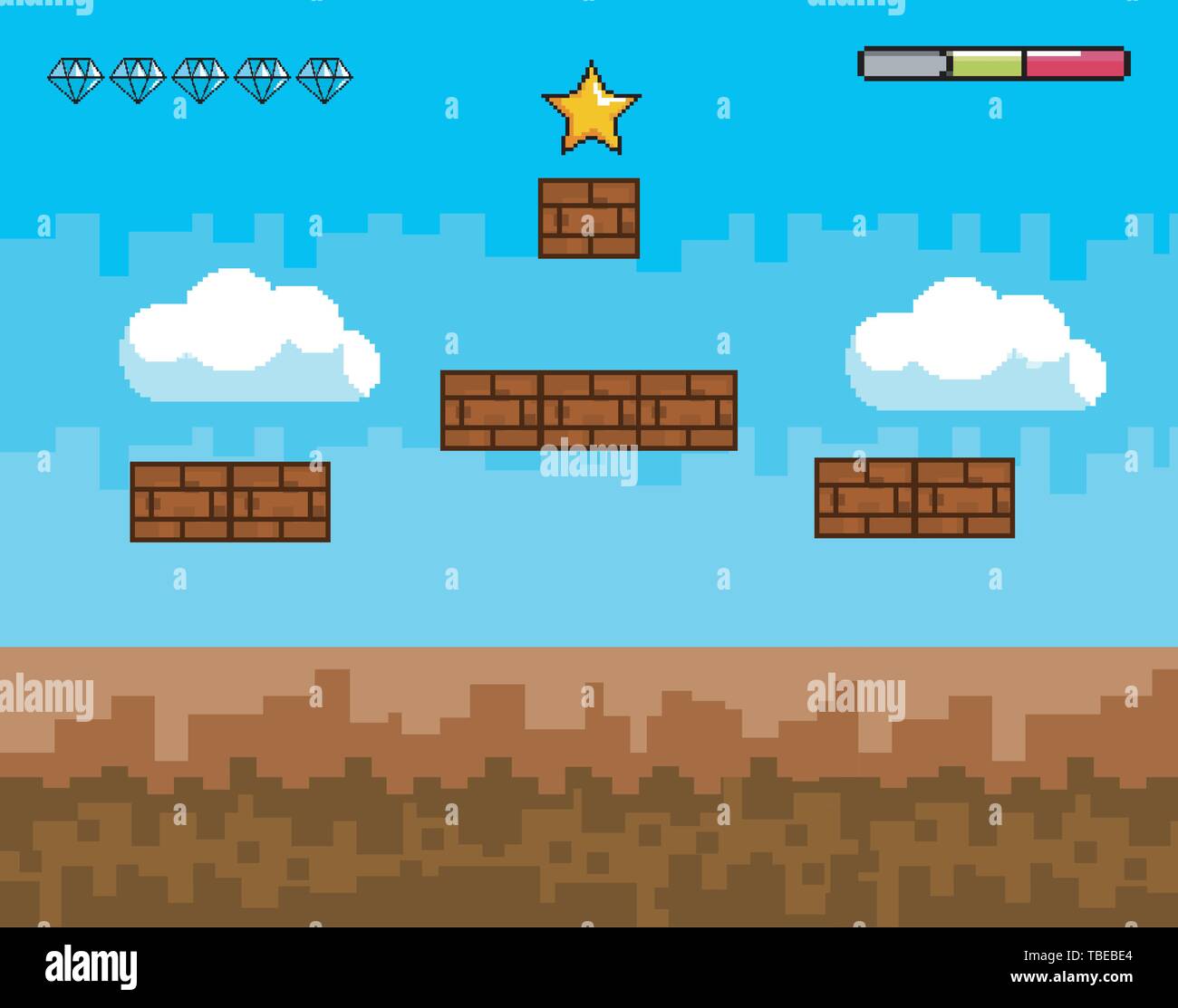 Arcade game world design, Pixel scene art retro and videogame theme ...
