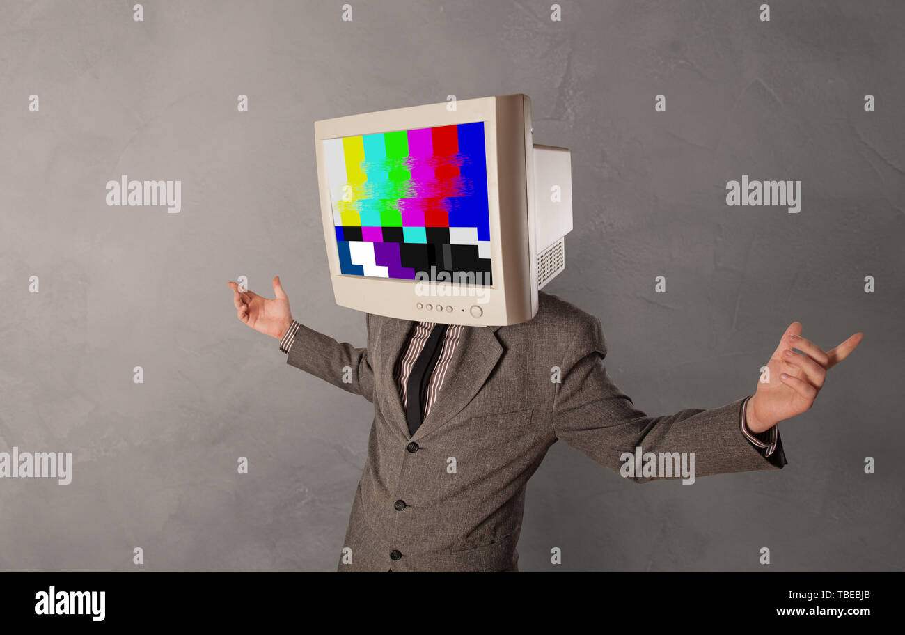 Young person with monitor head with no channel concept Stock Photo - Alamy