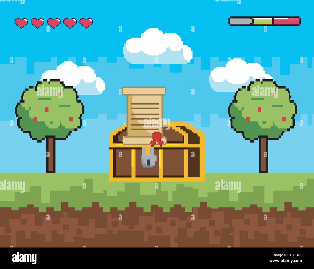 Arcade game world design, Pixel scene art retro and videogame theme ...