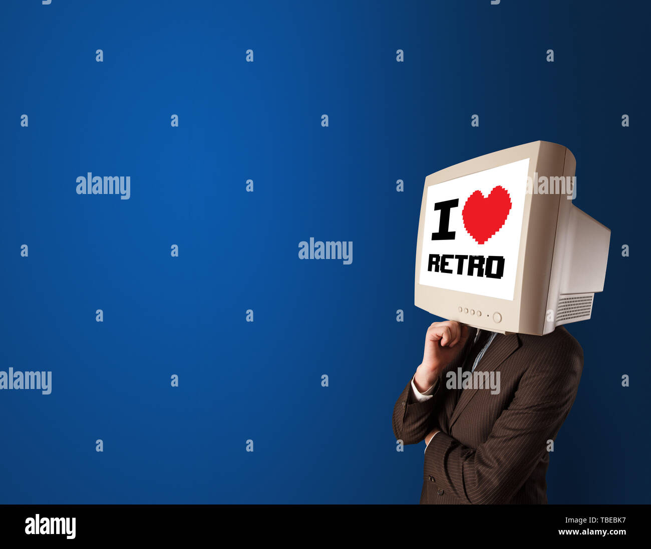 Young person with monitor head, old school 8-BIT concept Stock Photo ...