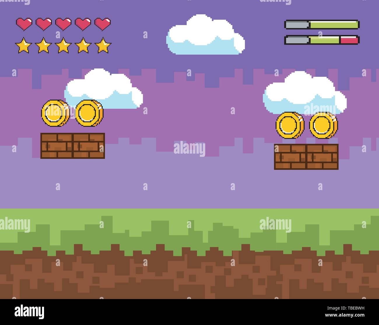 Arcade game world design, Pixel scene art retro and videogame theme ...