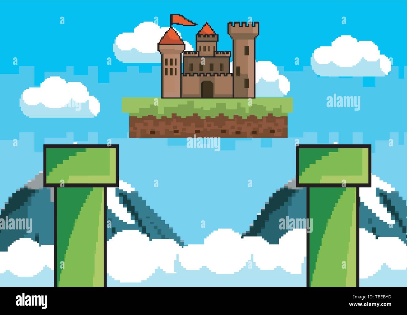 Arcade game world design, Pixel scene art retro and videogame theme ...