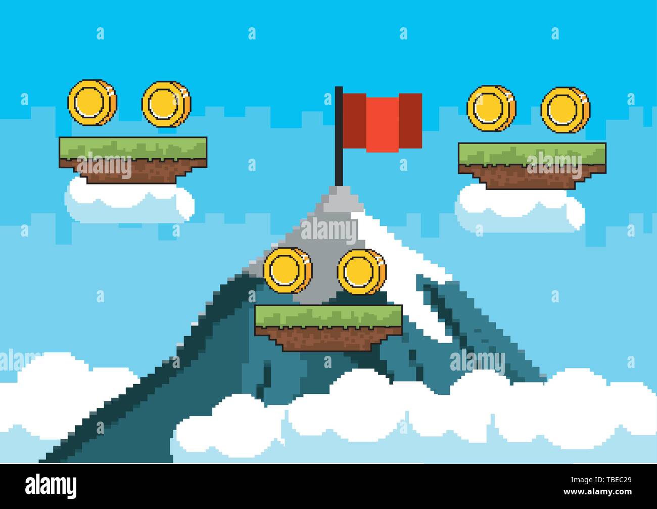 Arcade game world design, Pixel scene art retro and videogame theme ...