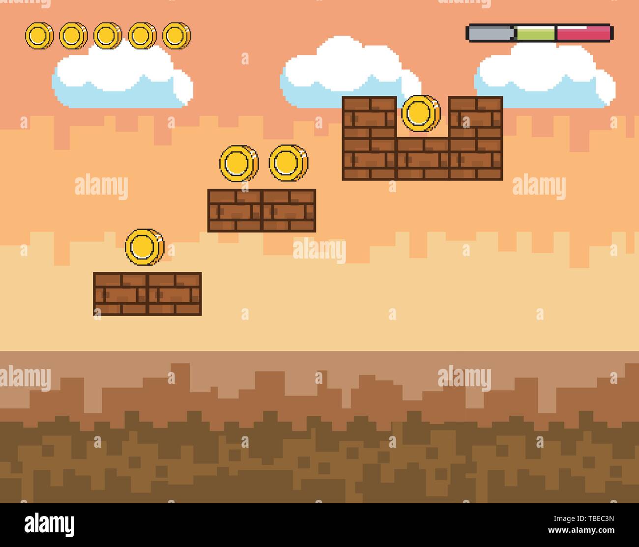 Arcade game world design, Pixel scene art retro and videogame theme ...