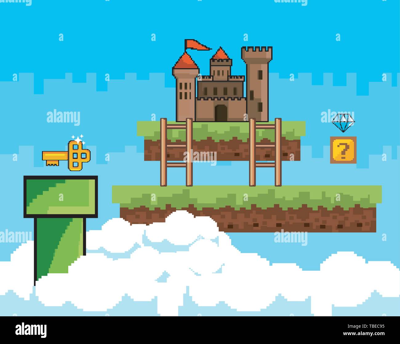 Arcade game world design, Pixel scene art retro and videogame theme ...