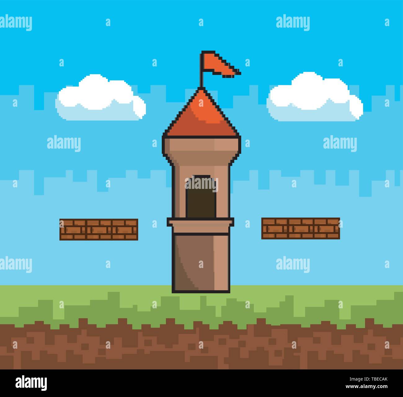 Arcade game world design, Pixel scene art retro and videogame theme ...