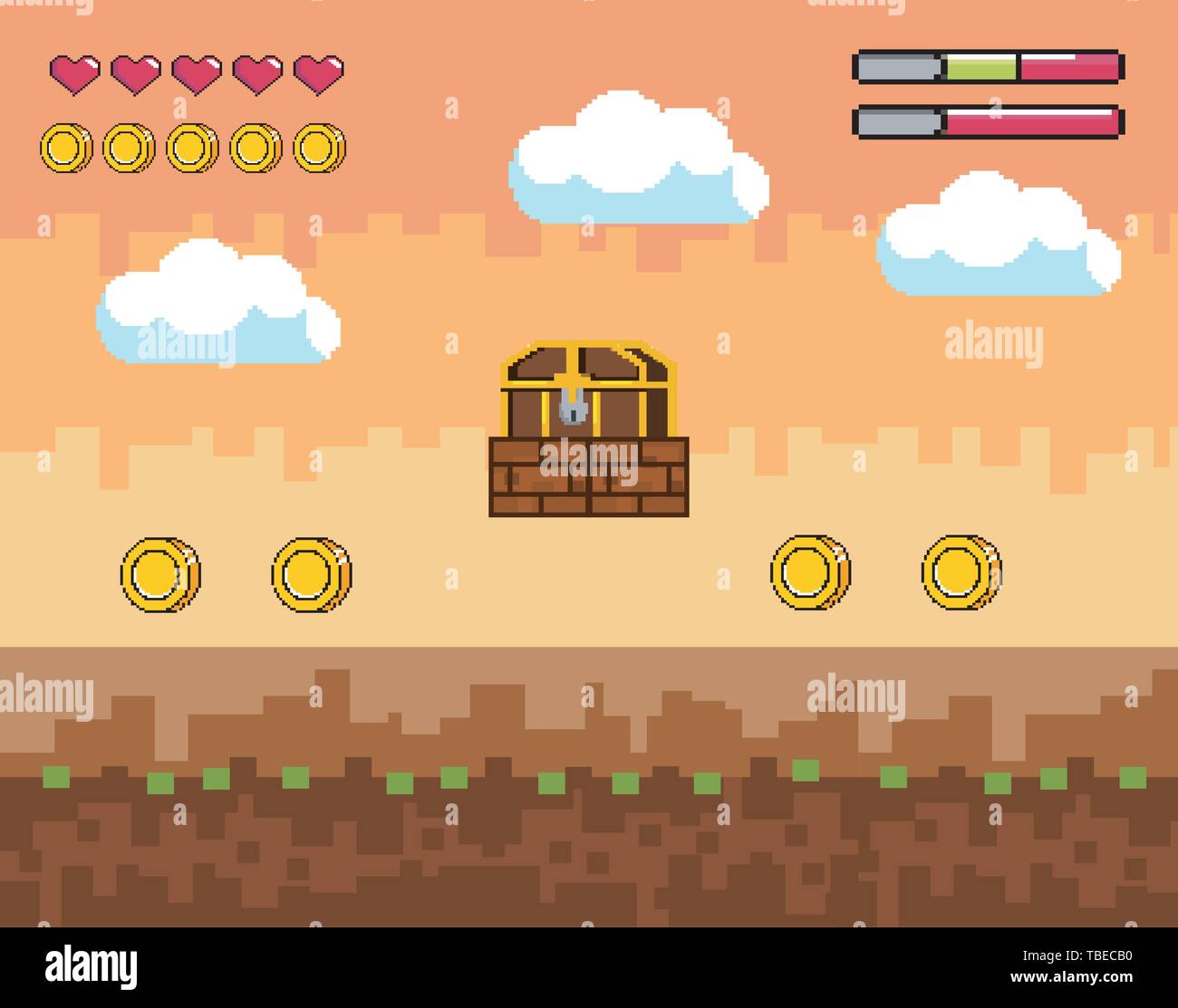 Arcade game world design, Pixel scene art retro and videogame theme ...