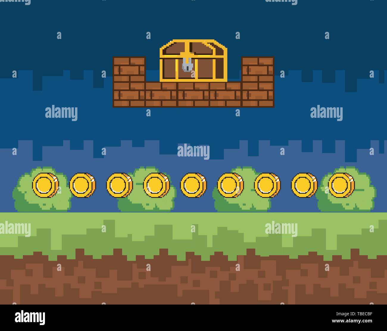 Arcade game world design, Pixel scene art retro and videogame theme ...