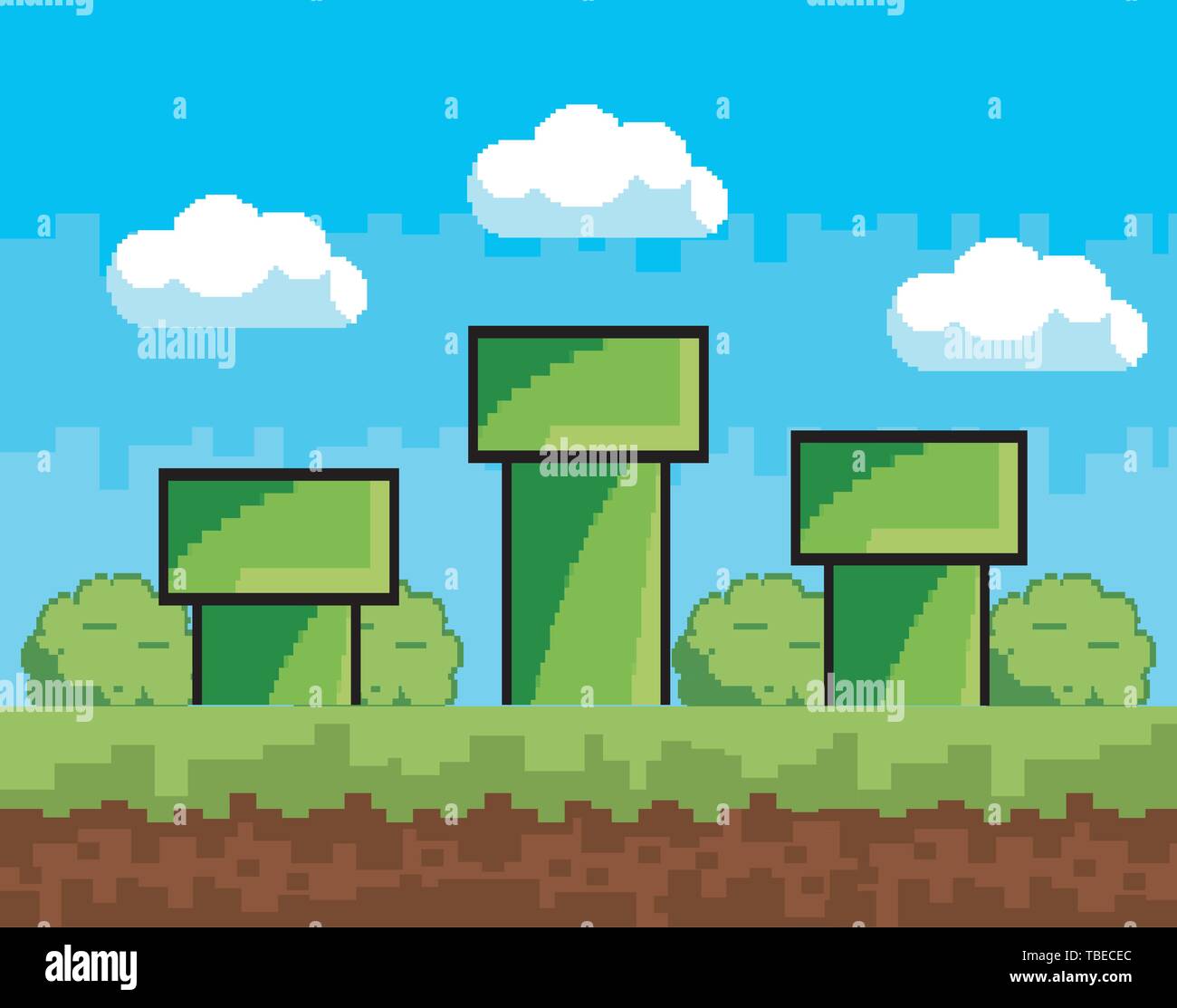 Arcade game world design, Pixel scene art retro and videogame theme ...