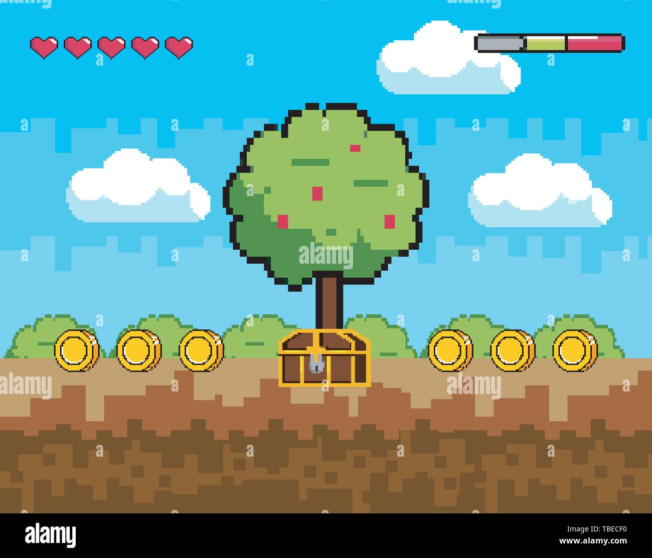 Arcade game world design, Pixel scene art retro and videogame theme ...