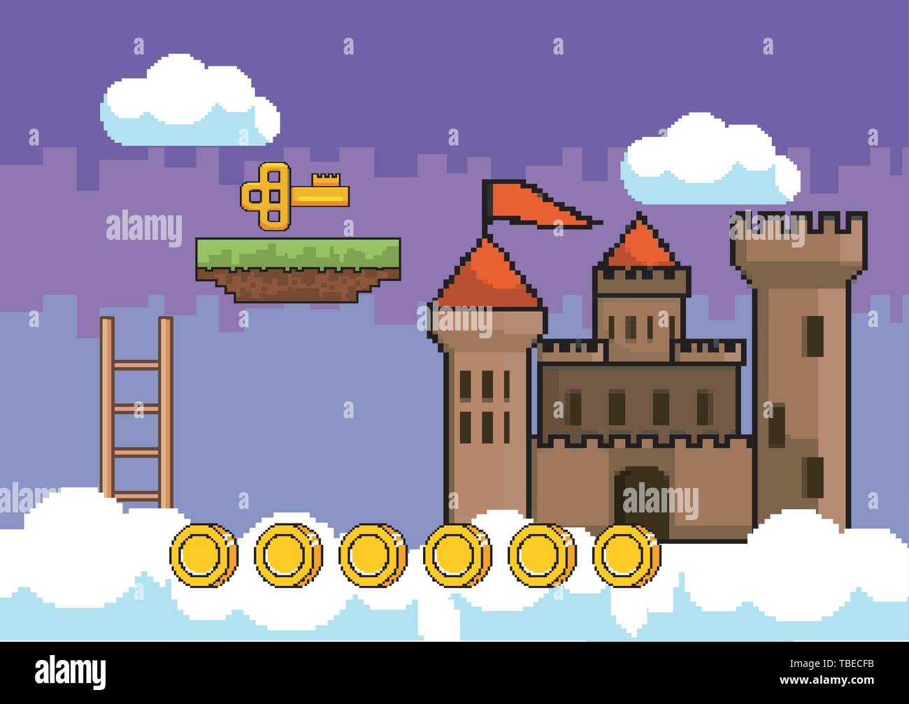 Arcade game world design, Pixel scene art retro and videogame theme ...