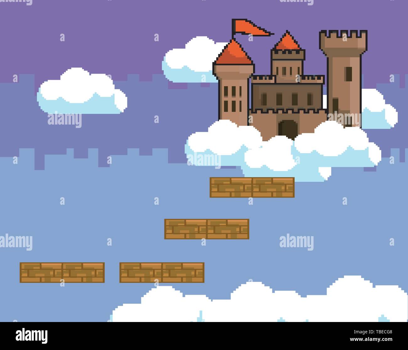 Arcade game world design, Pixel scene art retro and videogame theme ...