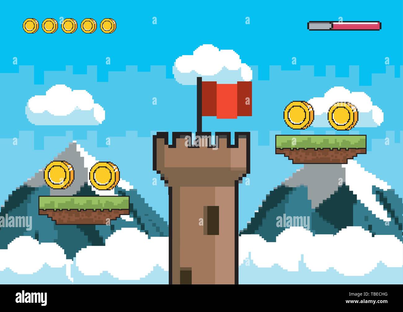 Arcade game world design, Pixel scene art retro and videogame theme ...