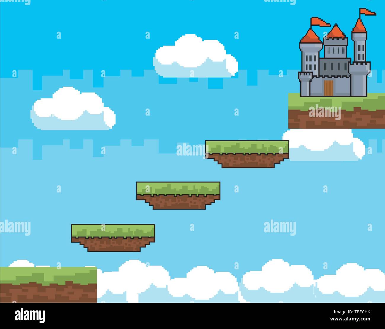 Arcade game world design, Pixel scene art retro and videogame theme ...