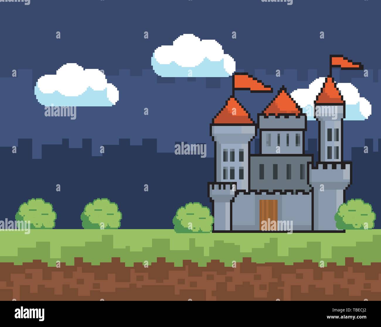 Arcade game world design, Pixel scene art retro and videogame theme ...