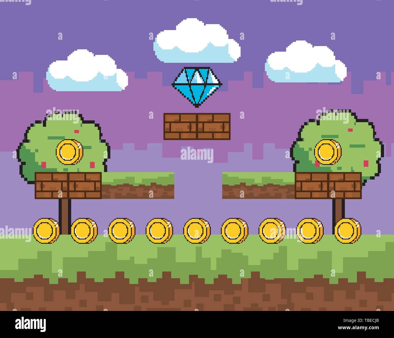 Arcade game world design, Pixel scene art retro and videogame theme ...