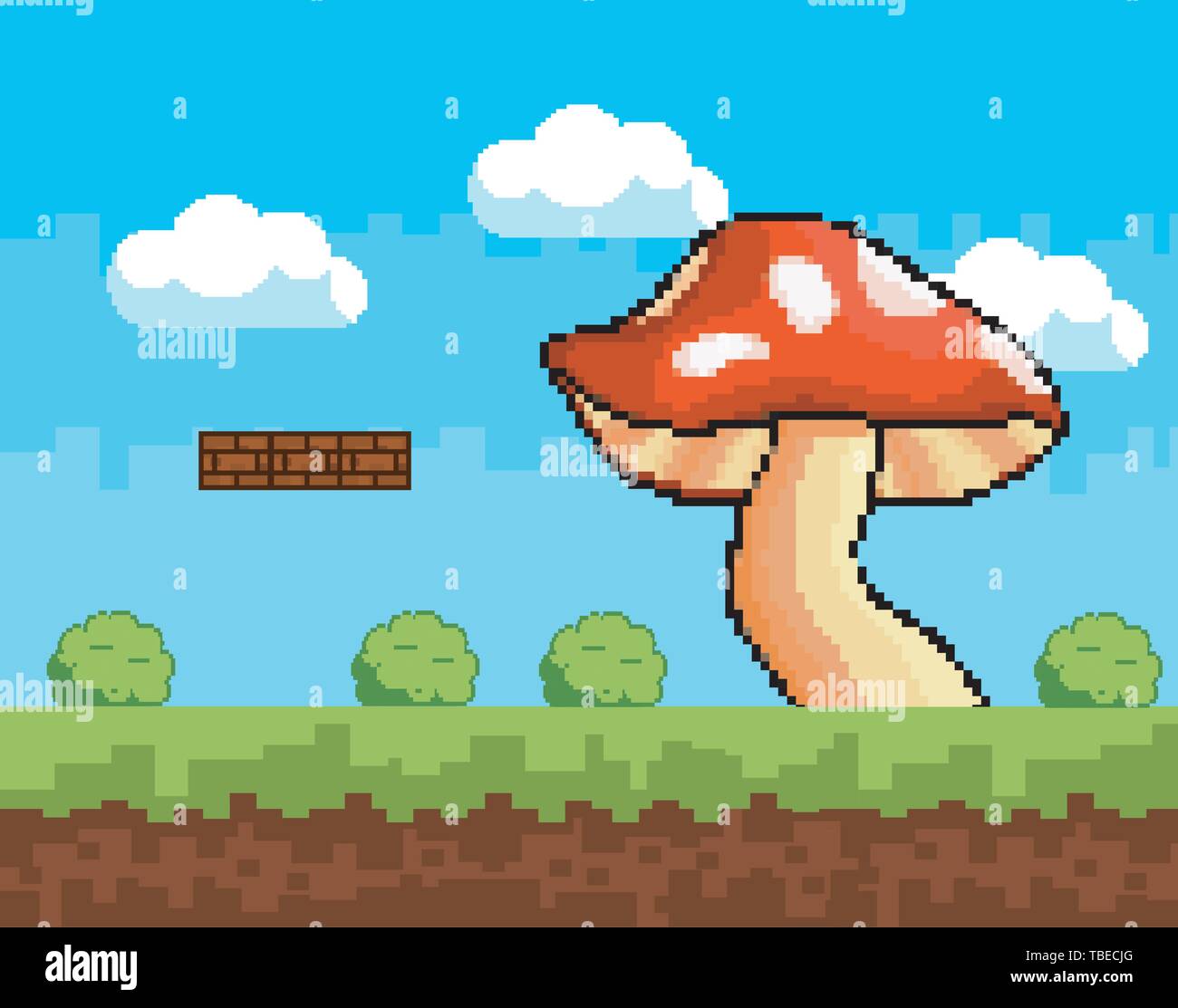 Arcade game world design, Pixel scene art retro and videogame theme ...