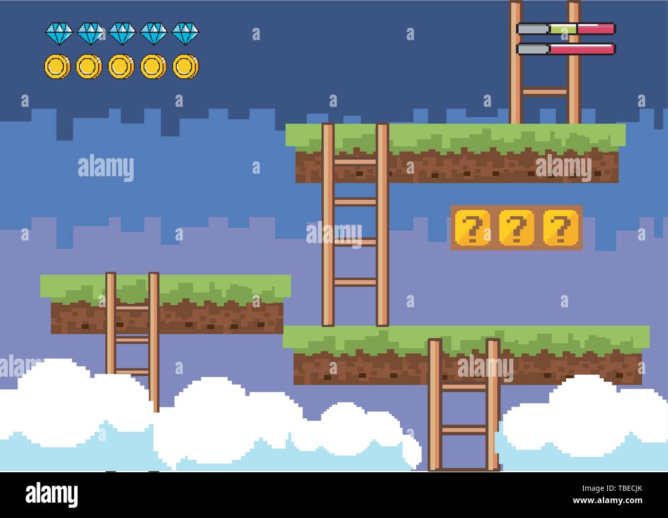 Arcade game world design, Pixel scene art retro and videogame theme ...