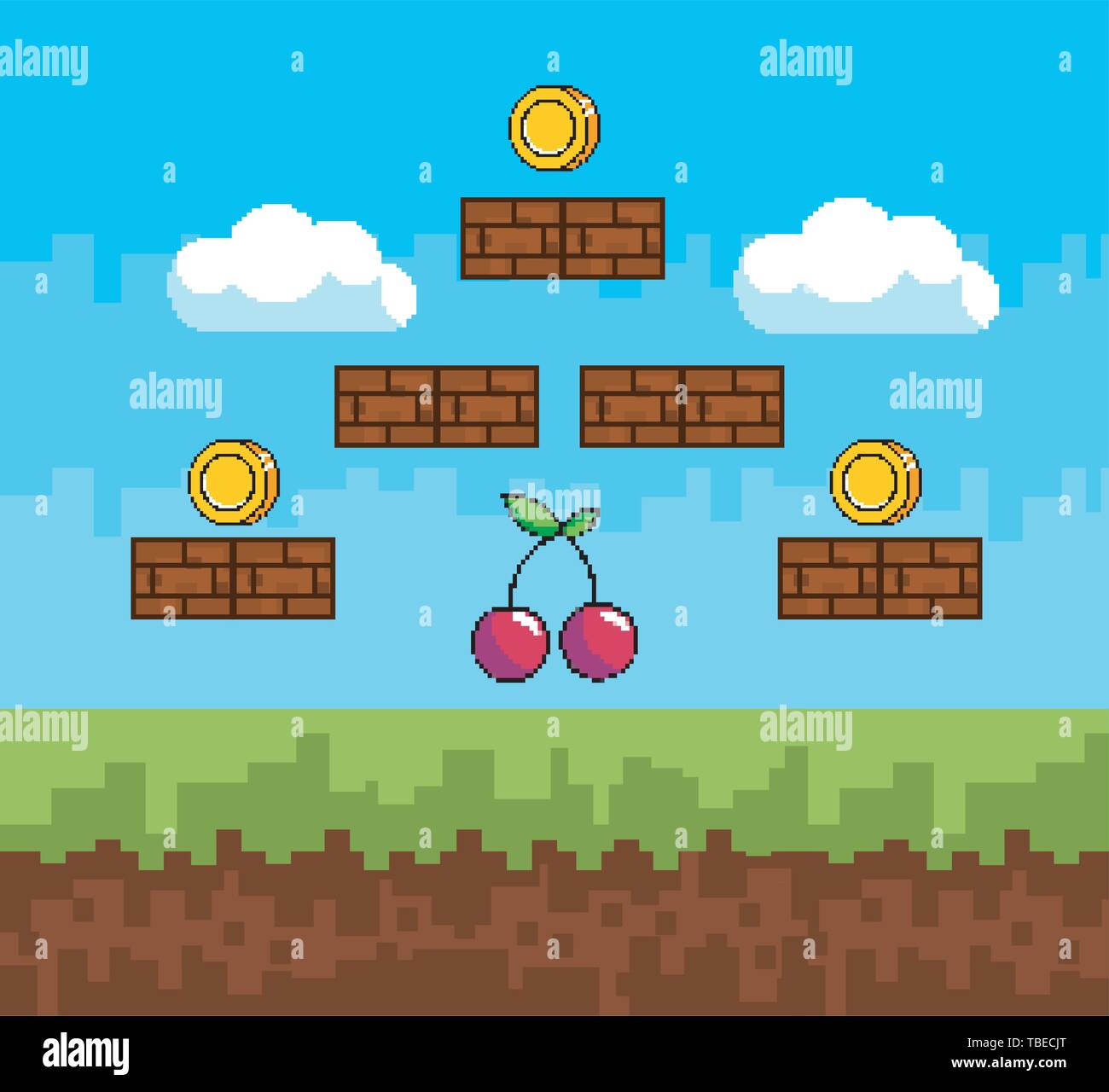 Arcade game world design, Pixel scene art retro and videogame theme ...