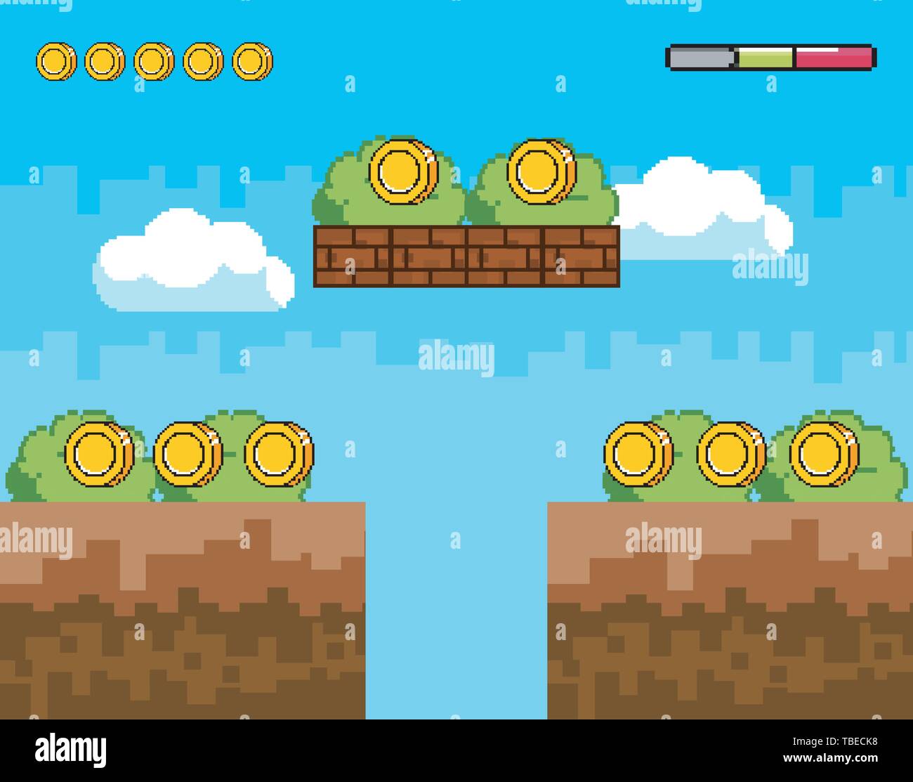Arcade game world design, Pixel scene art retro and videogame theme ...