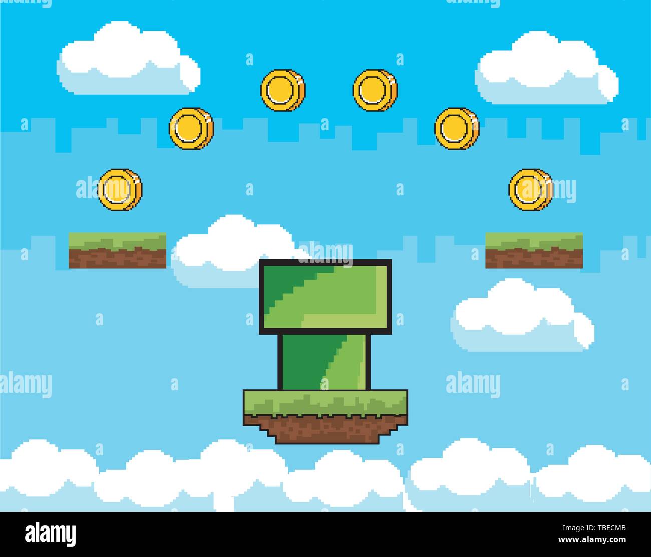 Arcade game world design, Pixel scene art retro and videogame theme ...