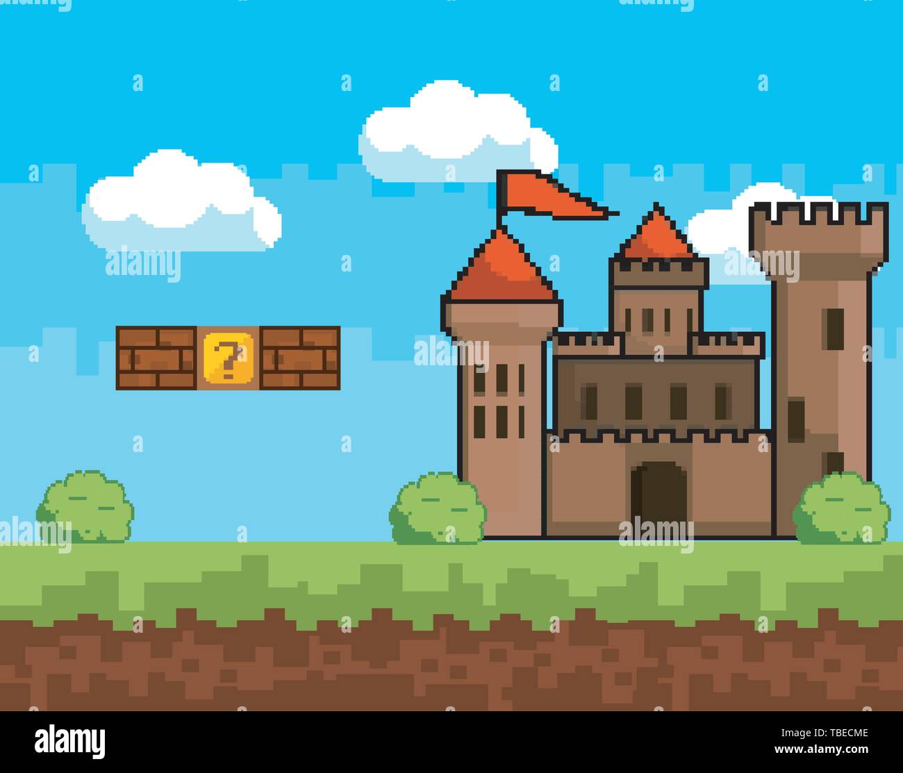 Arcade game world design, Pixel scene art retro and videogame theme ...