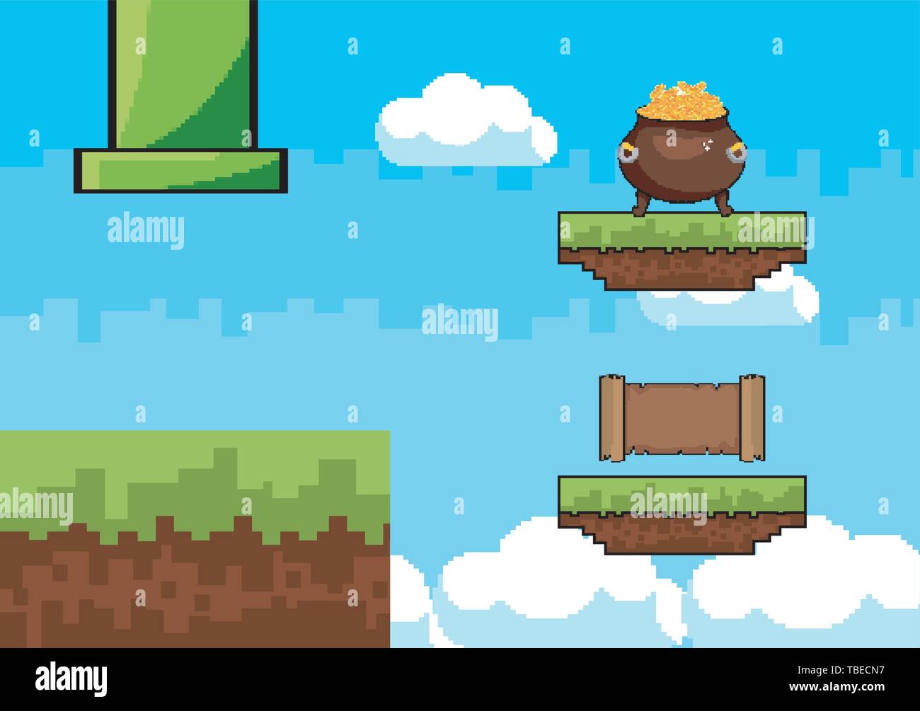 Arcade game world design, Pixel scene art retro and videogame theme ...