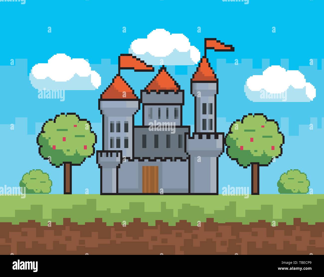 Arcade game world design, Pixel scene art retro and videogame theme ...