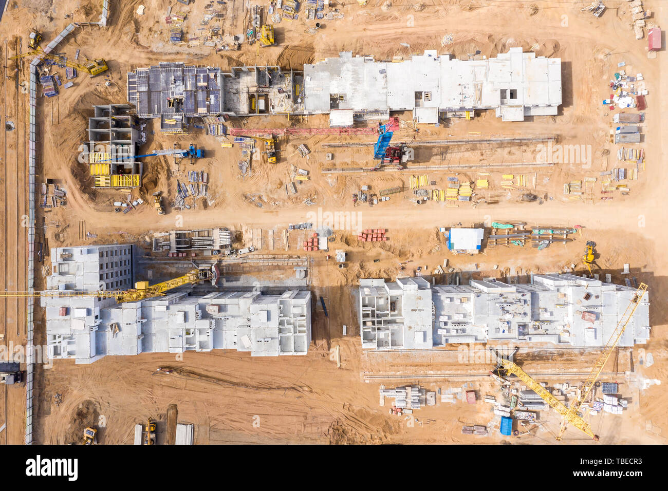 aerial top view of building site. construction of new apartment ...