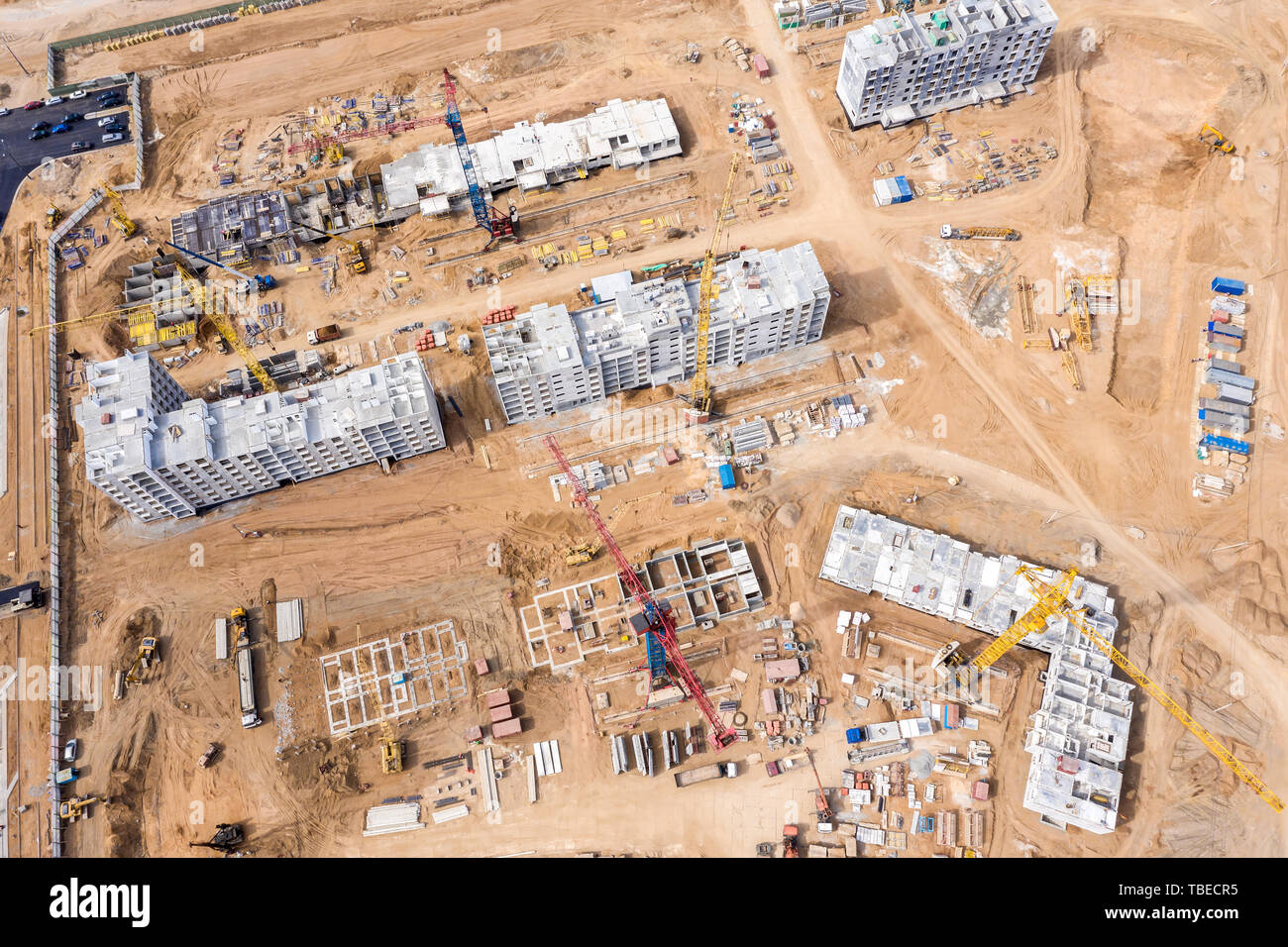 aerial top view of construction site. building of new block apartments ...