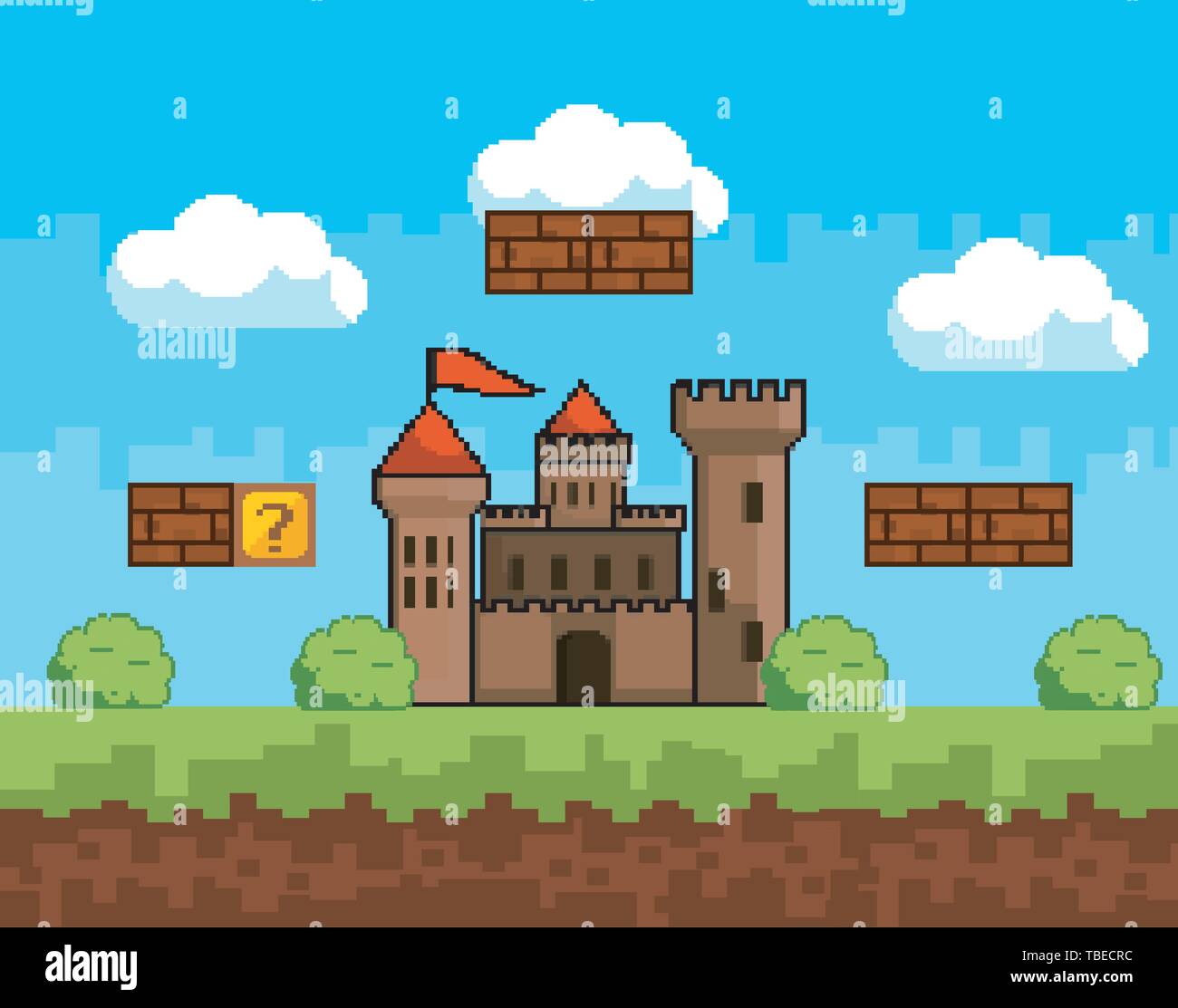 Arcade game world design, Pixel scene art retro and videogame theme ...