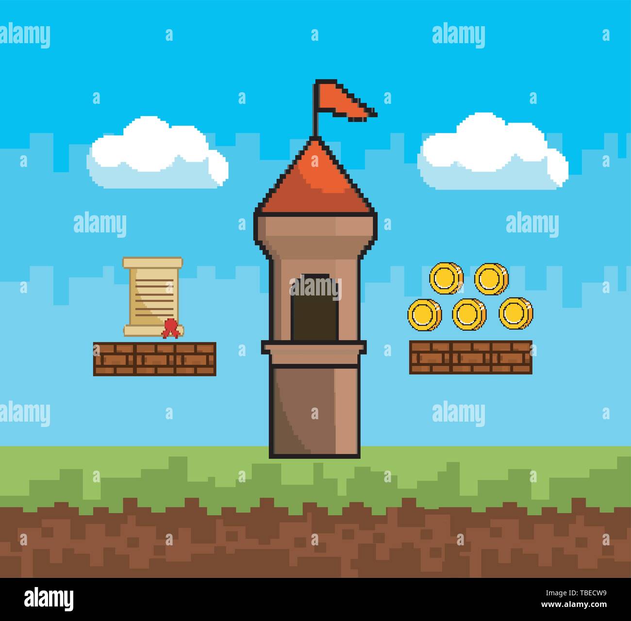 Arcade game world design, Pixel scene art retro and videogame theme ...