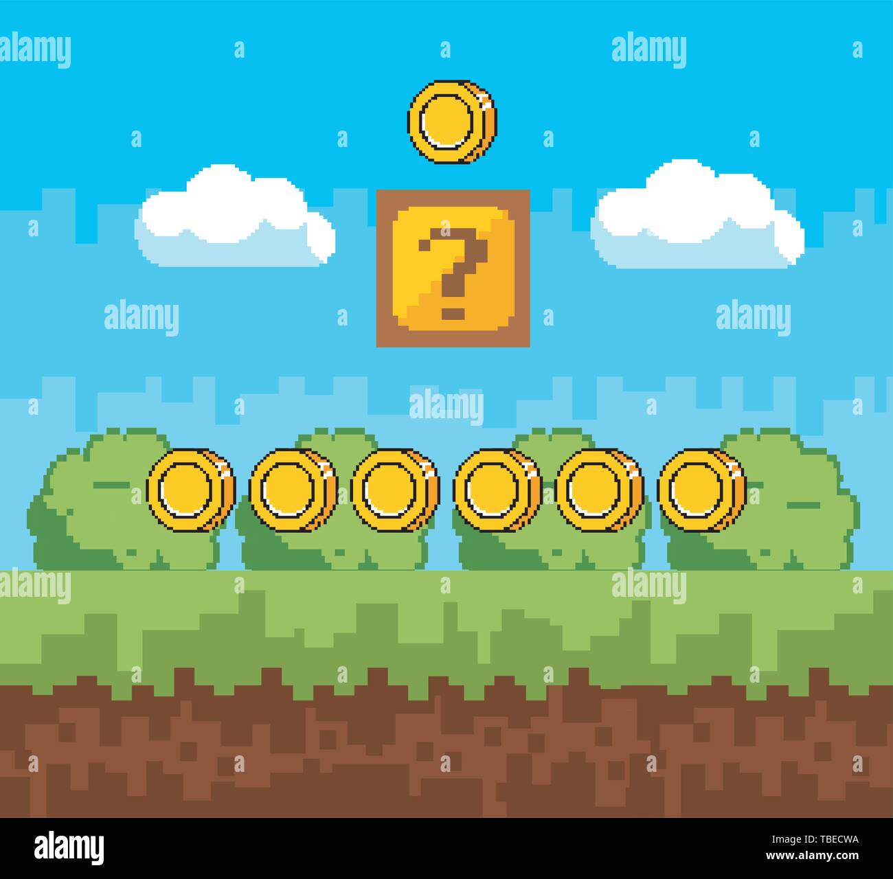 Arcade game world design, Pixel scene art retro and videogame theme ...