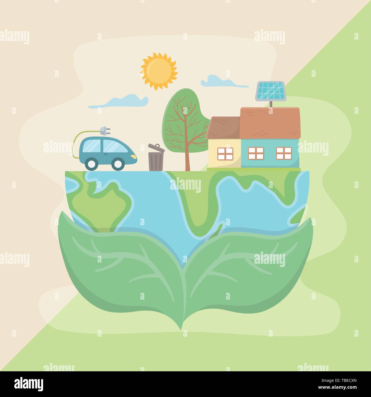 leaves holding planet design, Save energy ecology power eco and ...