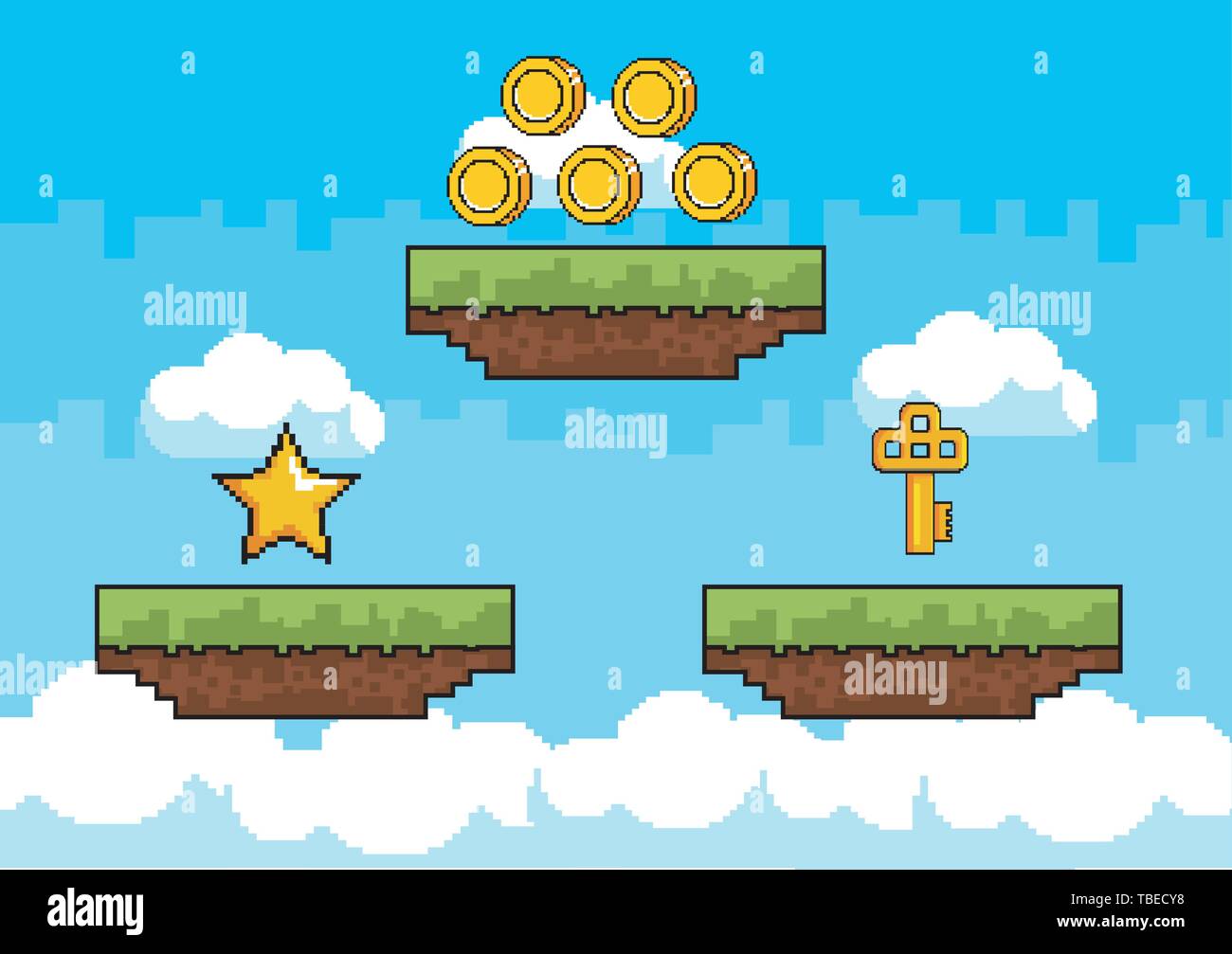 Arcade game world design, Pixel scene art retro and videogame theme ...