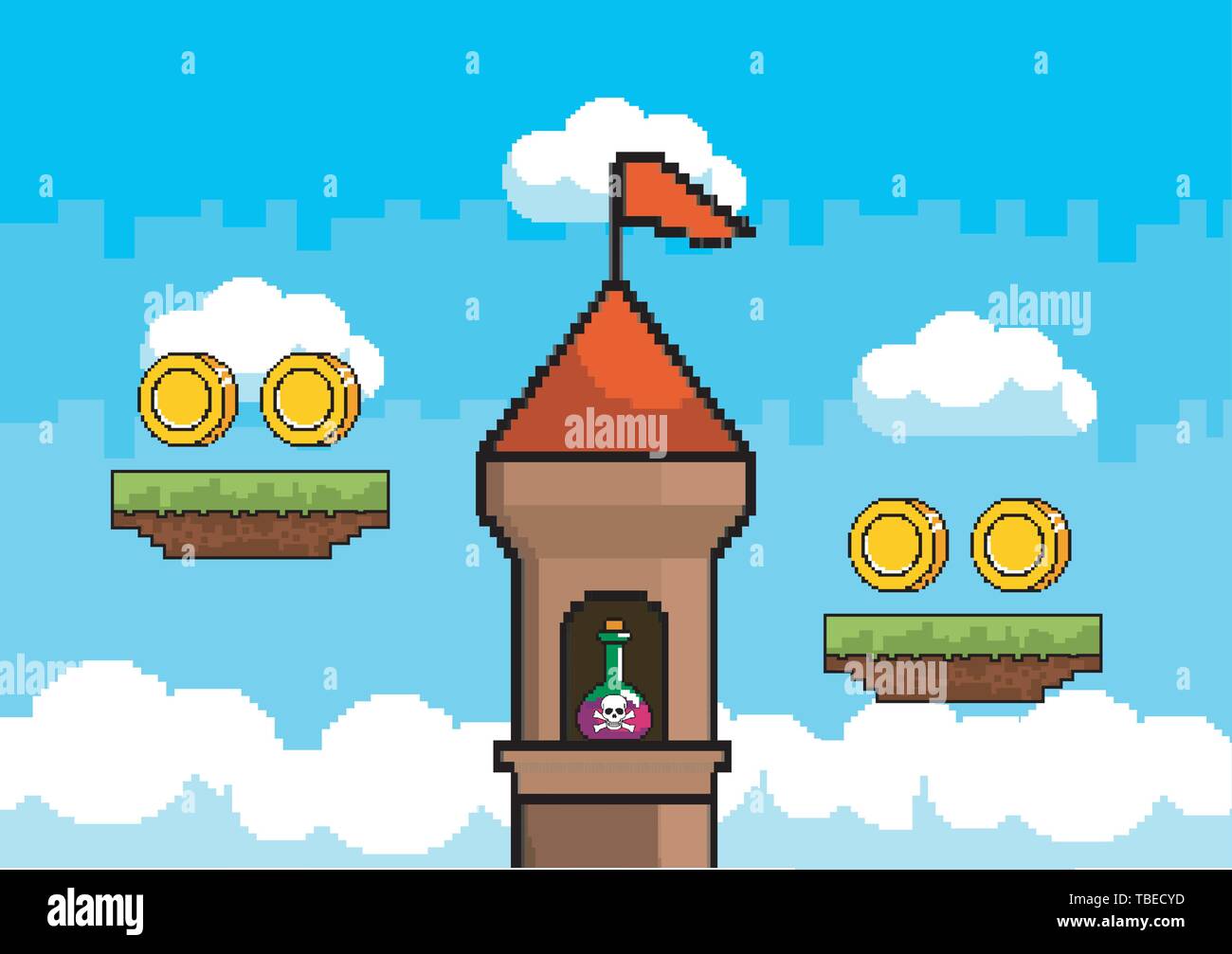 Arcade game world design, Pixel scene art retro and videogame theme ...