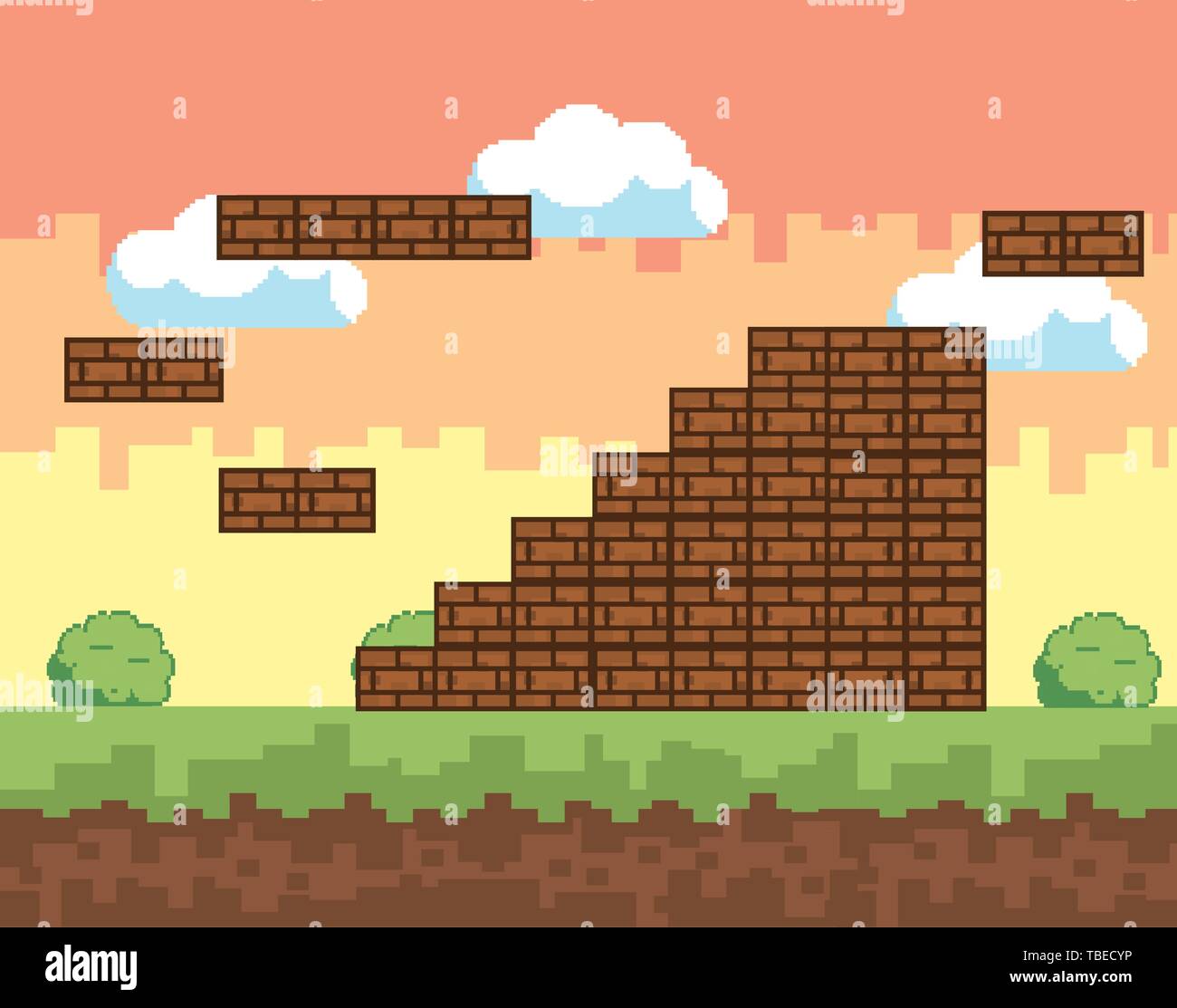 Arcade game world design, Pixel scene art retro and videogame theme ...