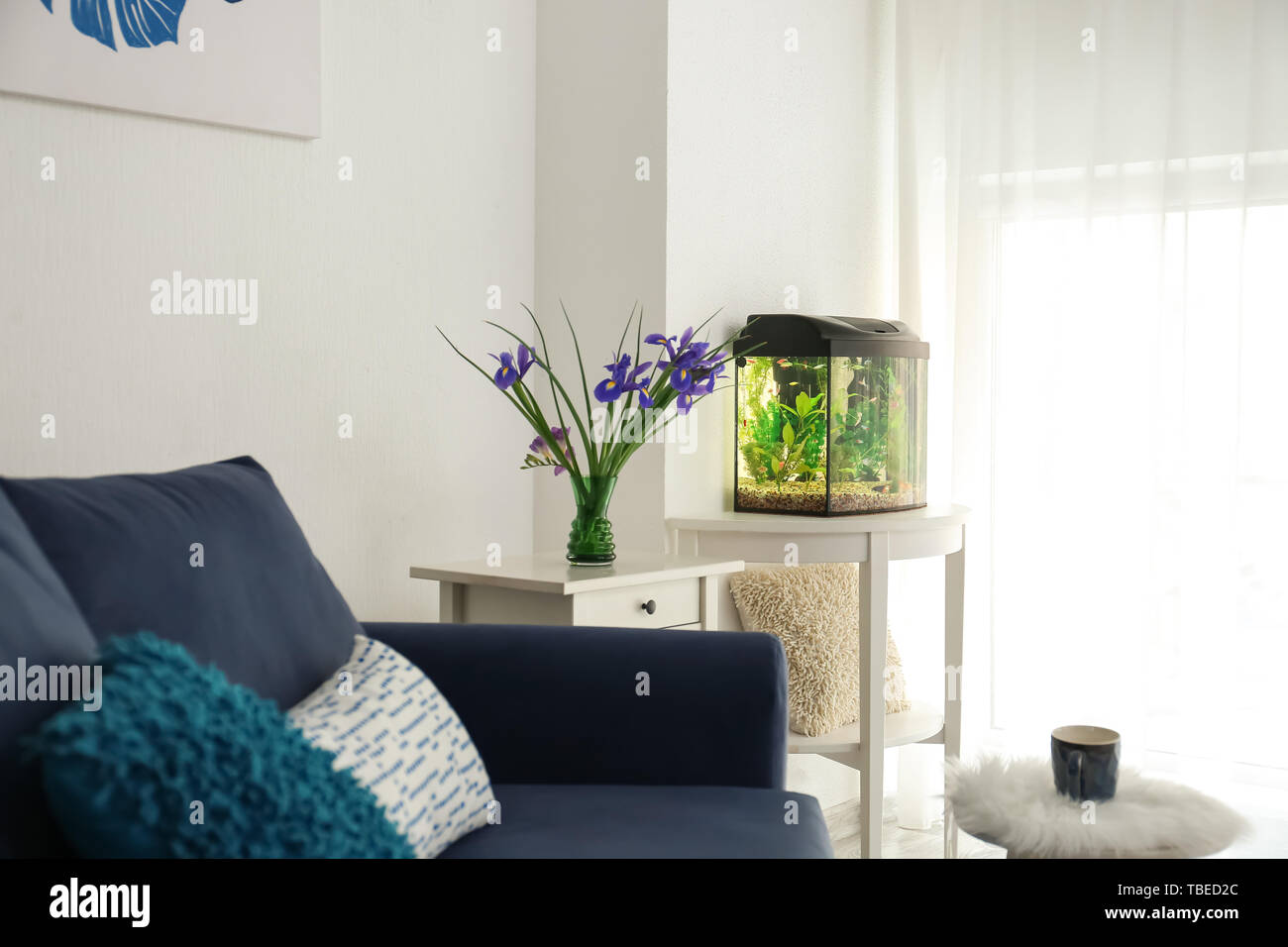 Interior of room with beautiful aquarium Stock Photo - Alamy