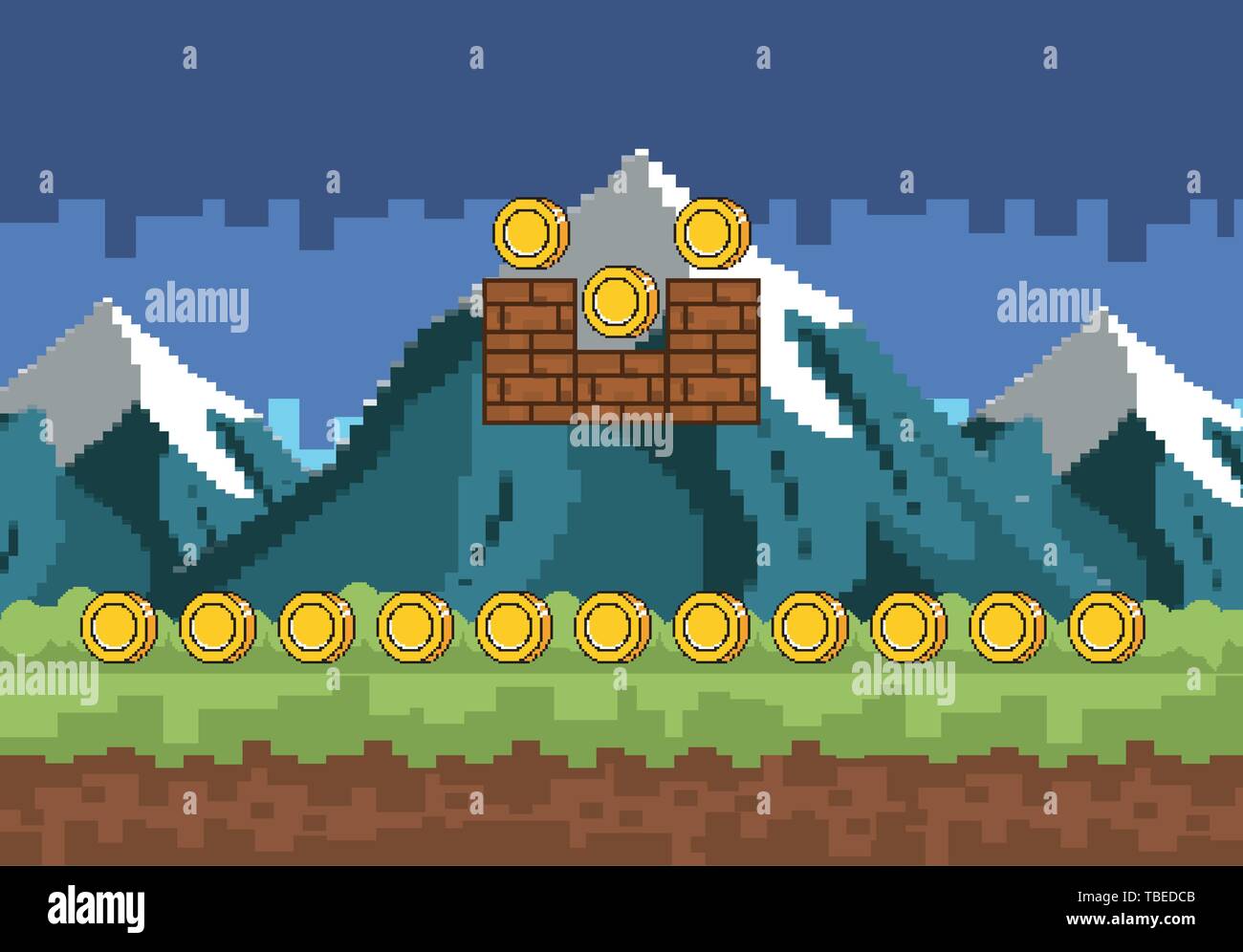 Arcade game world design, Pixel scene art retro and videogame theme ...