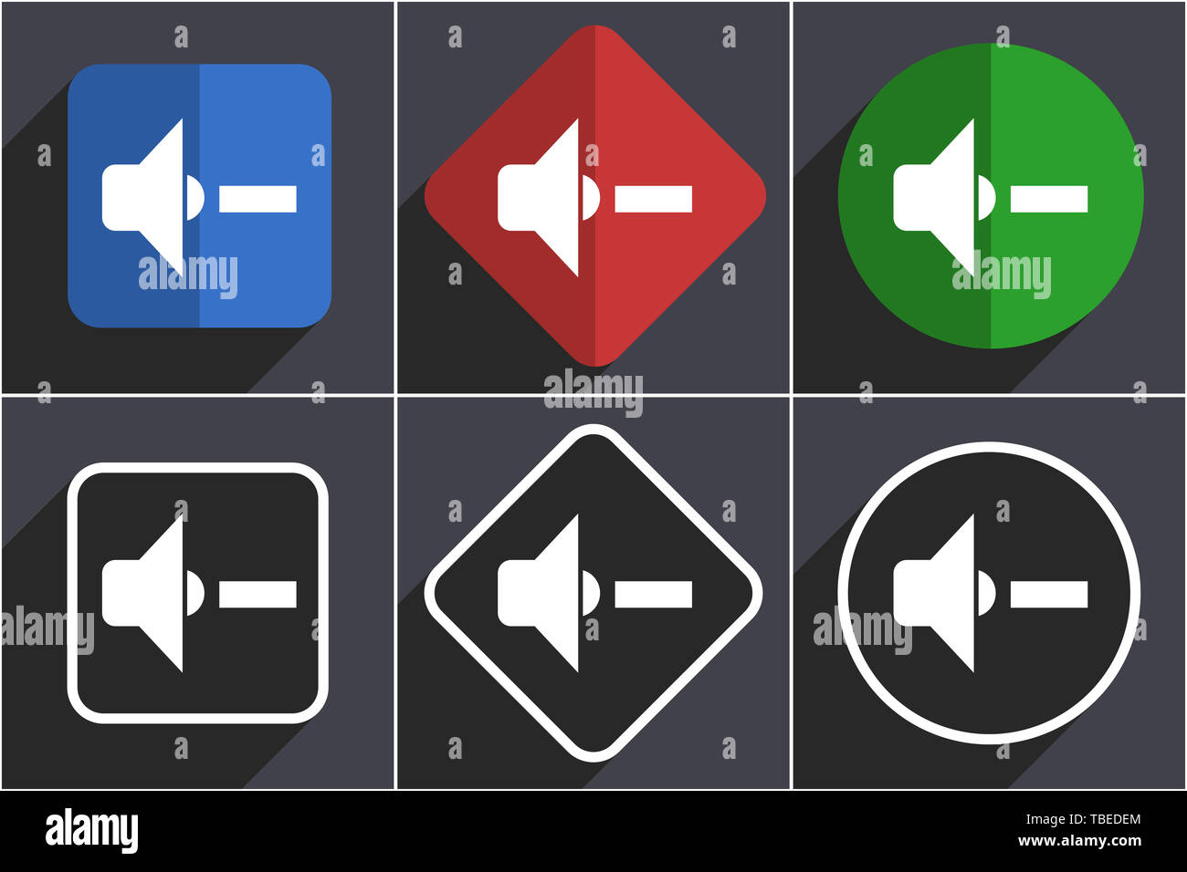 Speaker volume set of flat design web icons in 6 options Stock Photo ...